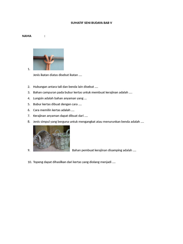 Sumatif Seni Budaya Kelas 5 Bab 5 | PDF