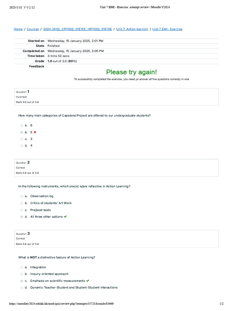 Unit #EMI - Exercise_ Attempt review _ Moodle Y2024 | PDF | Cognitive Science | Human Communication