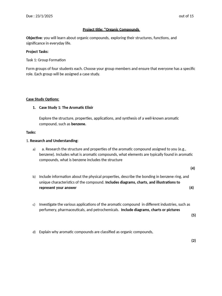 Organic Compounds Project Guide | PDF | Aromaticity | Organic Chemistry