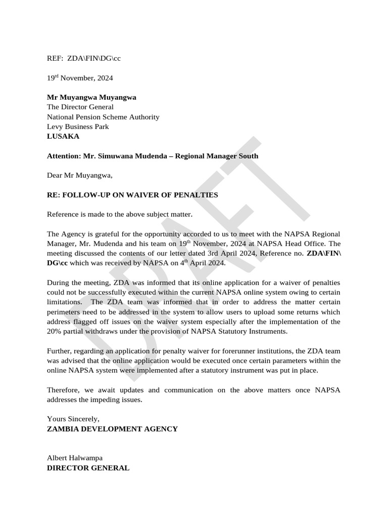 Napsa Waiver of Penalties 2024 - Draft Follow - Up Letter | PDF