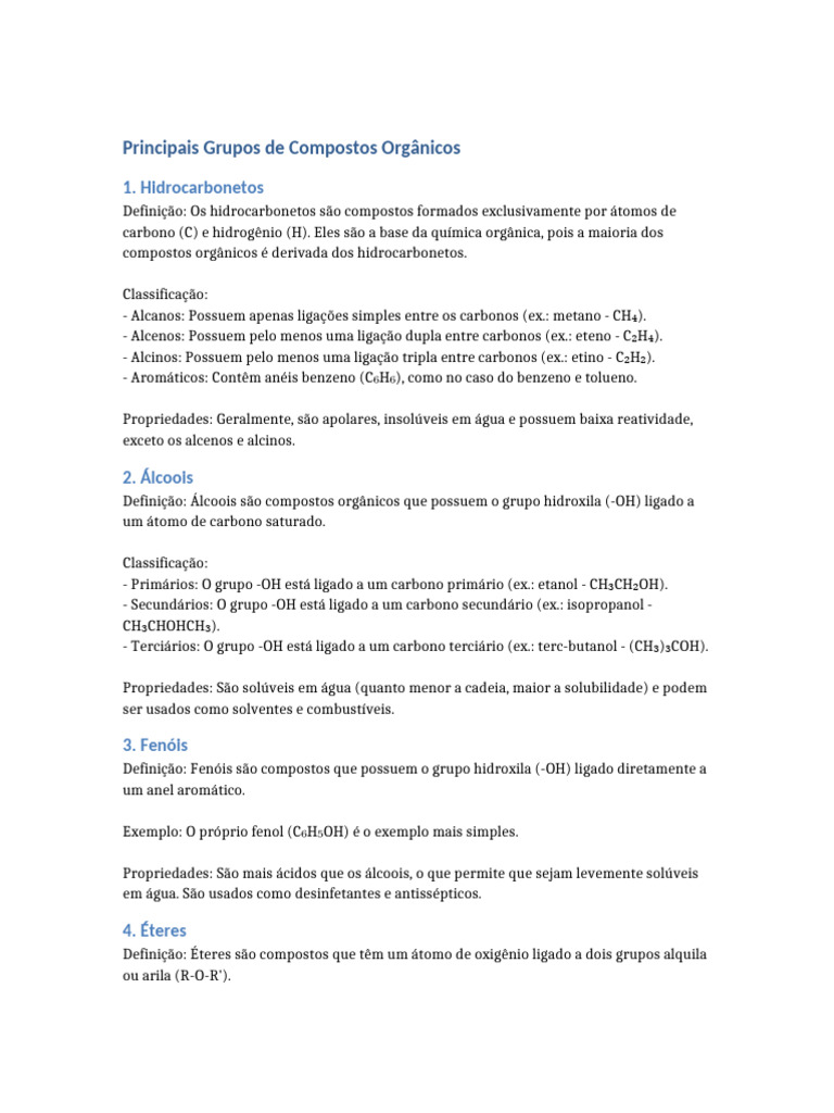 Principais Grupos de Compostos Organicos | PDF | Solubilidade | Cetona