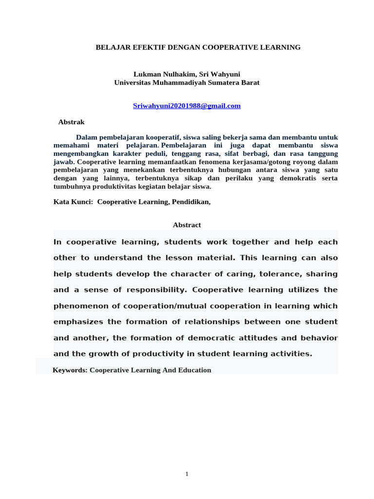 Lukman Nulhakim - Belajar Efektif Dengan Cooperative Learning | PDF