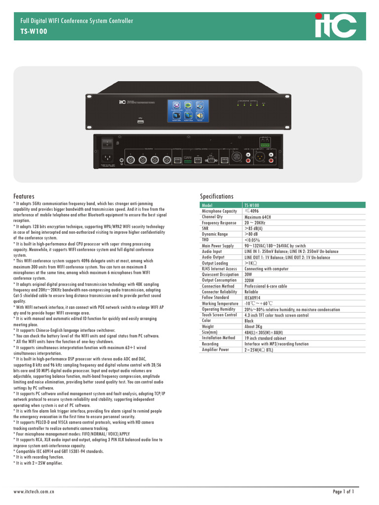 Digital WIFI Conference System TS-W100 | PDF | Wi Fi | Microphone