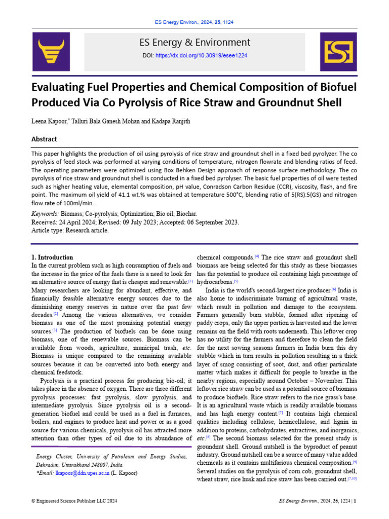 Esee 1224 | PDF | Pyrolysis | Biofuel