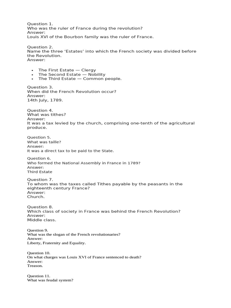 French Revolution Questions | PDF | French Revolution | Maximilien ...