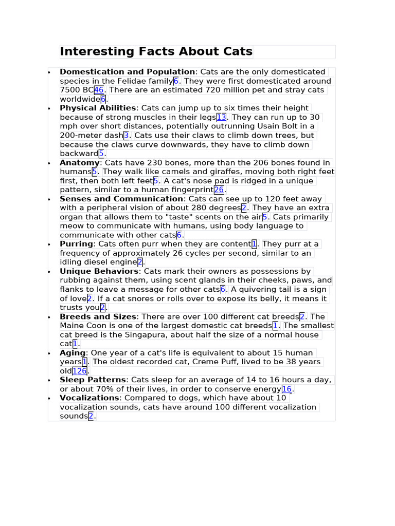 Interesting Facts About Cats | PDF