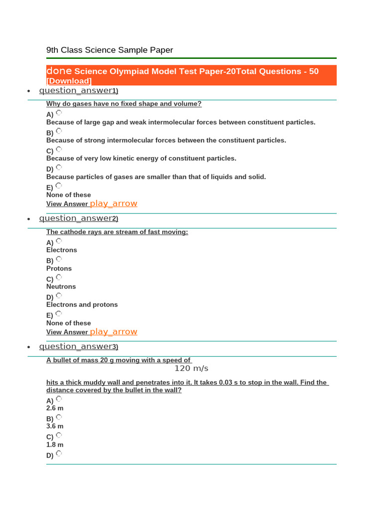 Sample Olympiad Questions | PDF | Atoms | Proton
