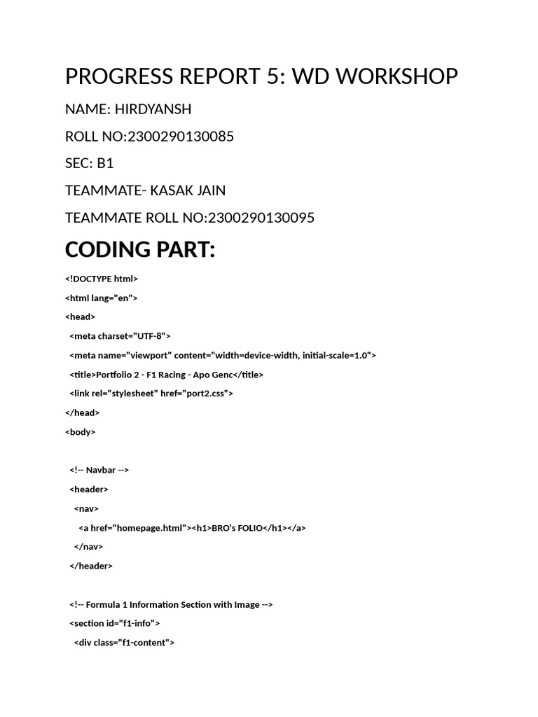 F1 Racing Portfolio Progress Report | PDF | Formula One | Open Wheel Racing