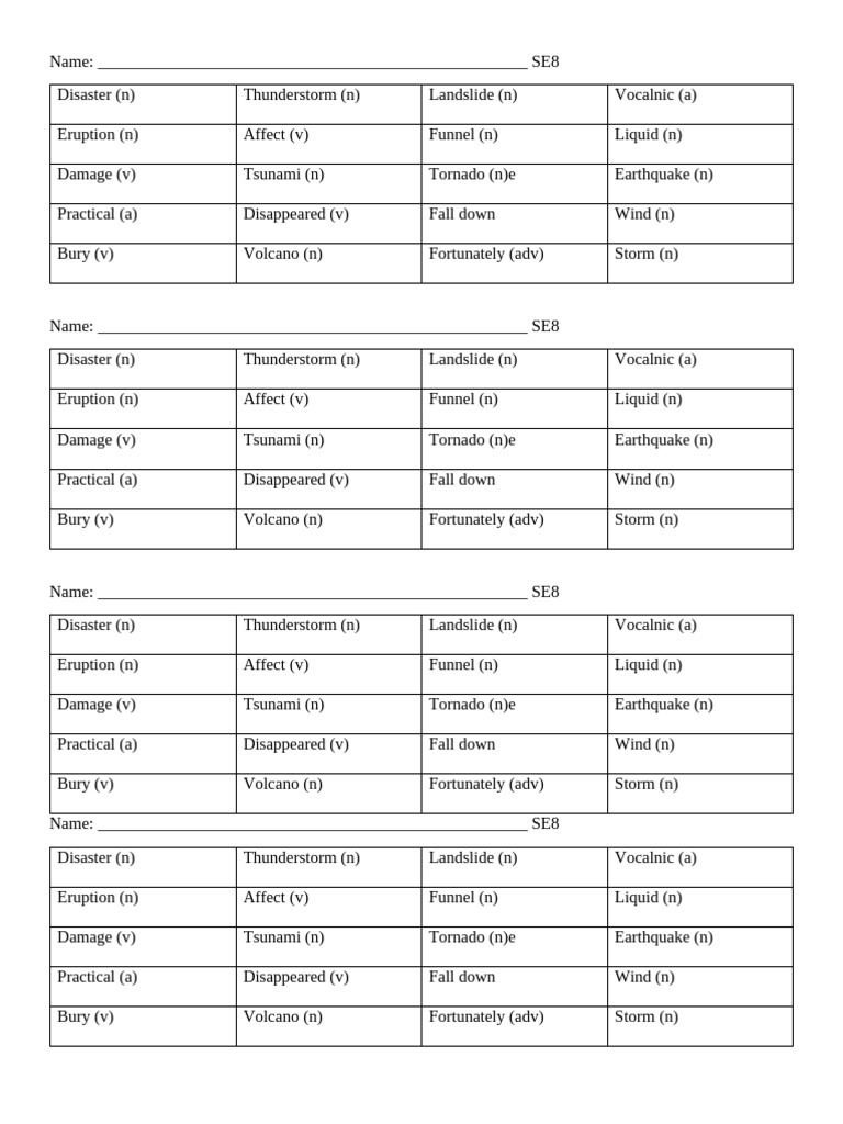 Test_vocab_SE8_4 bản | PDF