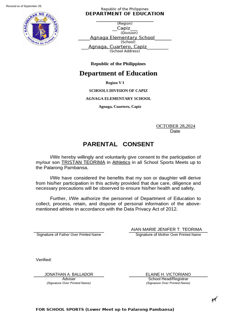 2020 Parents Consent Revised 2 | PDF