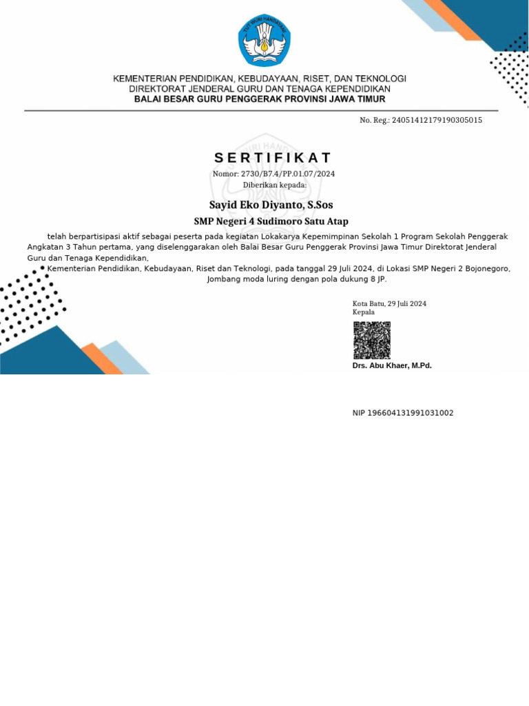 Sertifikat Lokakarya Kepemimpinan - BARU | PDF