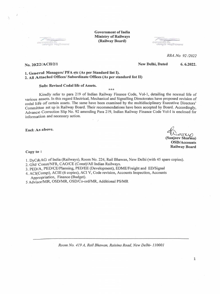 Revised Codal Life of Railway Assets 2022 | PDF | Diesel Engine | Machines