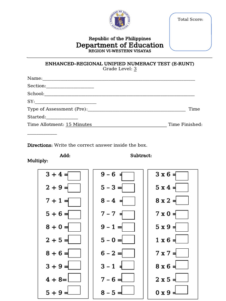 Grade 3 Numeracy Test | PDF
