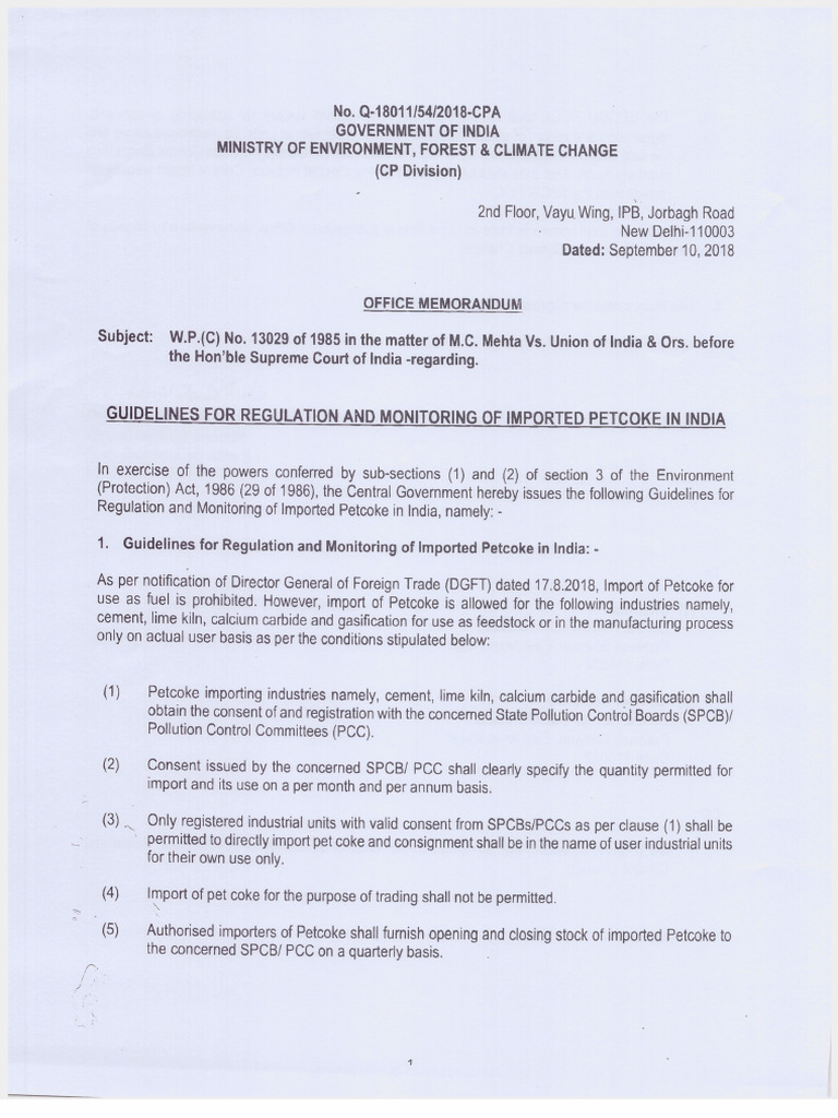 Moefcc Guidelines Petcoke | PDF