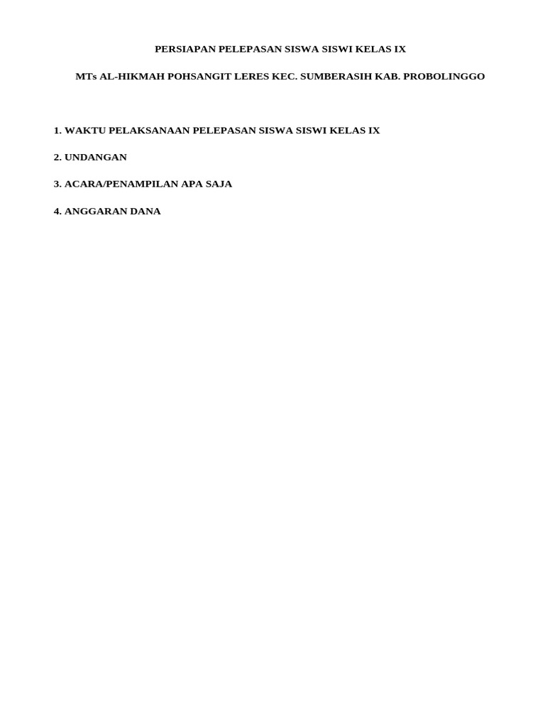Pelepasan Siswa Kelas IX MTs Al-Hikmah | PDF