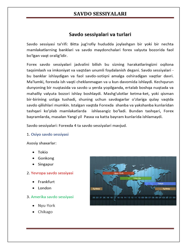 8-Dars. Savdo Sessiyalari | PDF
