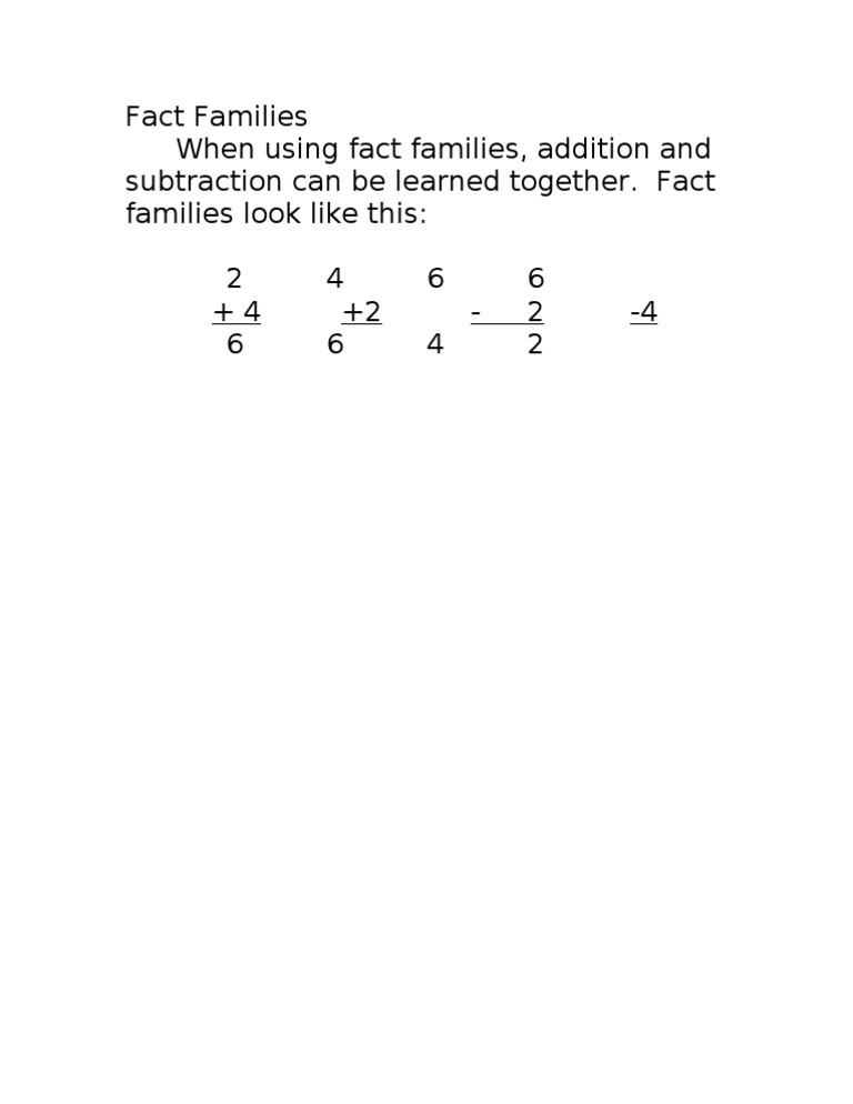 Fact Families | PDF | Teaching Methods & Materials