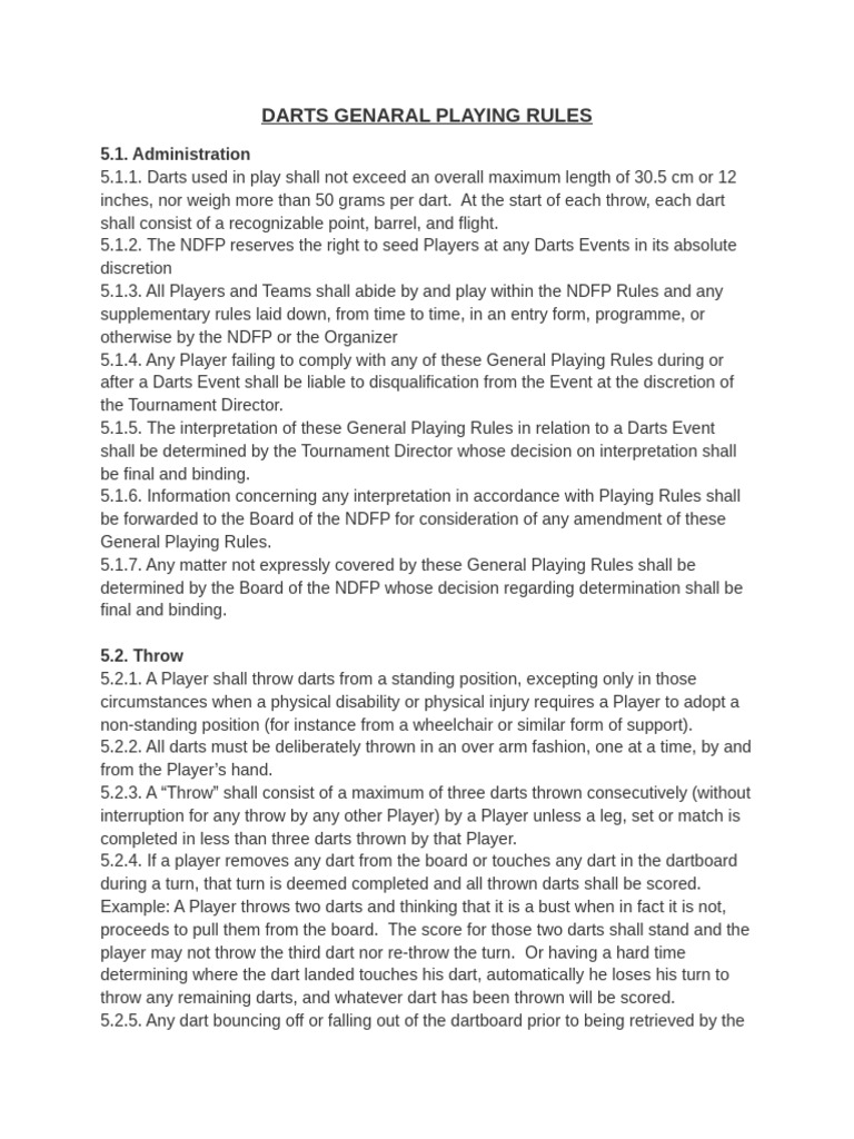 Darts Genaral Playing Rules | PDF | Copyright | Justice