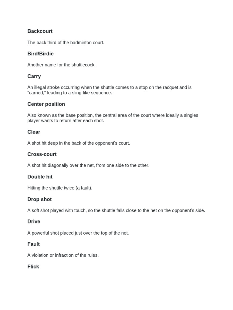 Badminton Terms | PDF