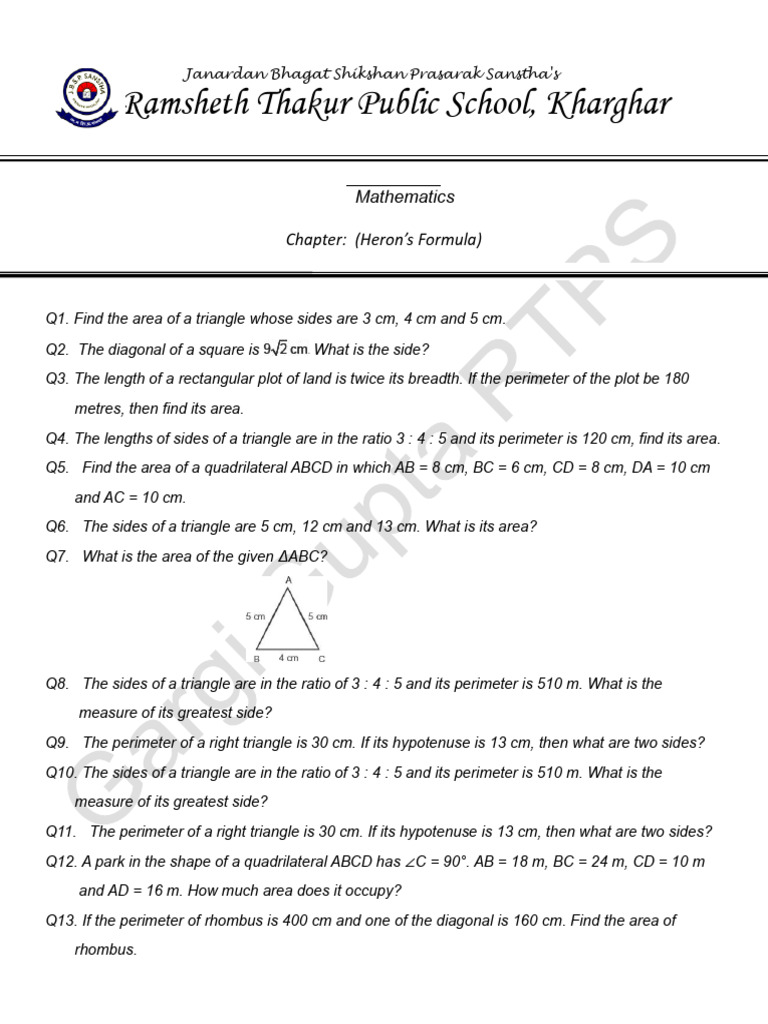 Heron Formula Class 9 | PDF | Area | Elementary Mathematics