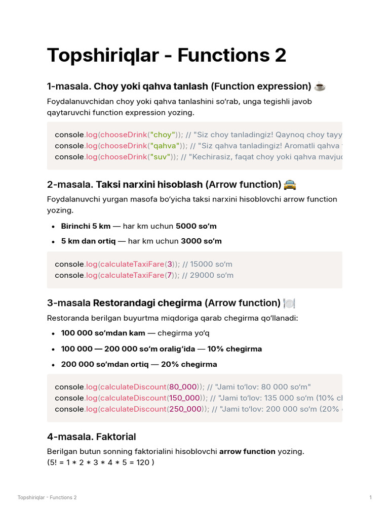 5666e893 9a06 4867 B51e D9db297bbb17/topshiriqlar Functions 2 | PDF