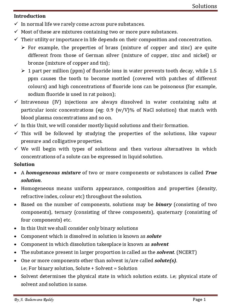 Solution Class 12 Notes | PDF | Solubility | Solvation