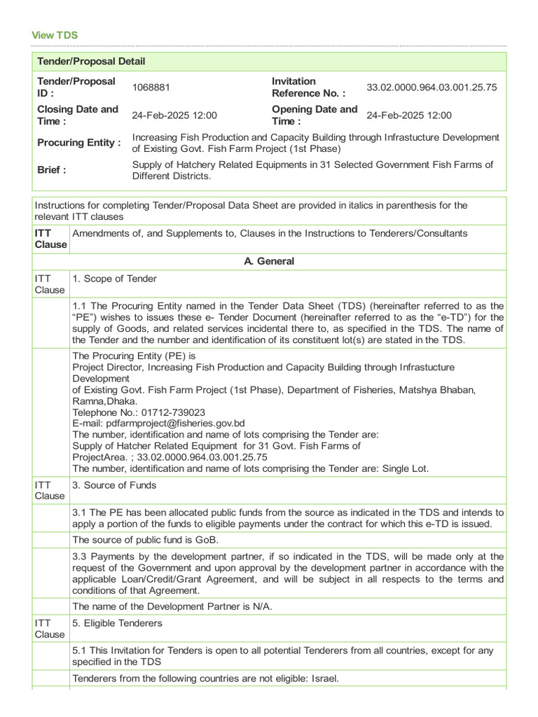 Section2 - Tender Data Sheet 106881 | PDF | Percentage | Specification ...