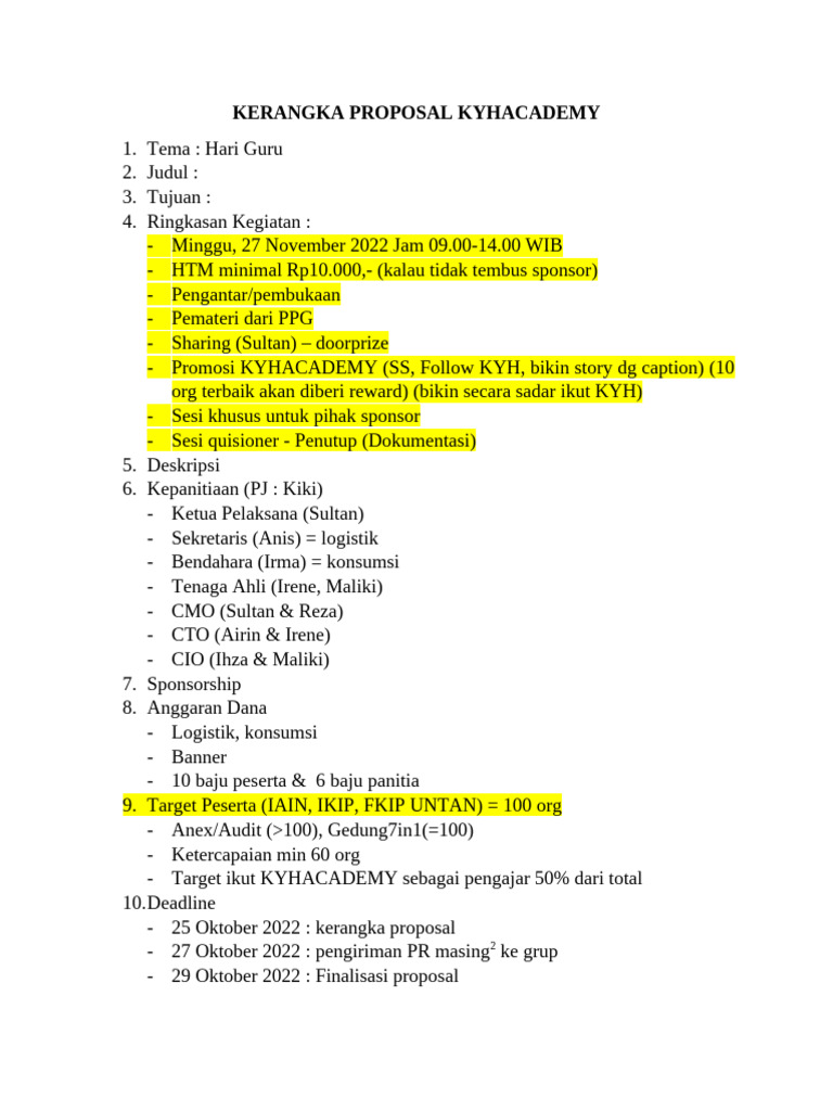 KERANGKA PROPOSAL KYHACADEMY New | PDF