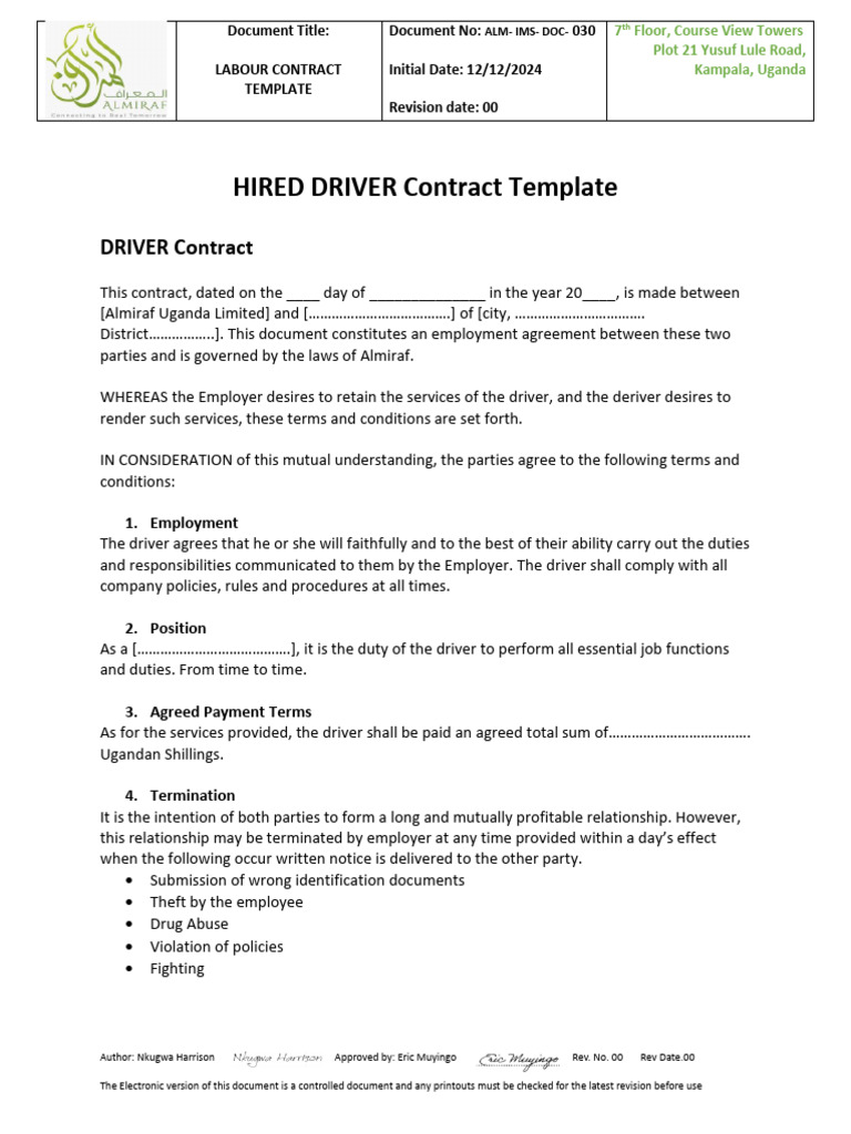 Labour Contract Template Download | PDF | Identity Document | Employment