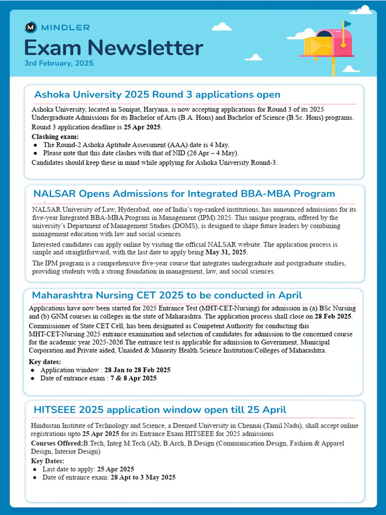 Mindler Exam Newsletter 3rd Feb, 2025 | PDF | Qualifications ...