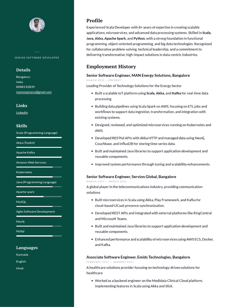 Manoj_Kumar_Senior_Software_Developer | PDF | Apache Spark | Scala (Programming Language)