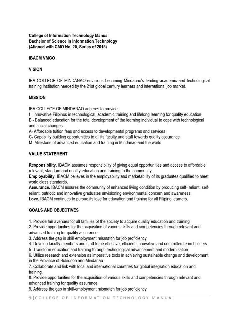 College of Information Technology Manual | PDF | Impeachment | Knowledge