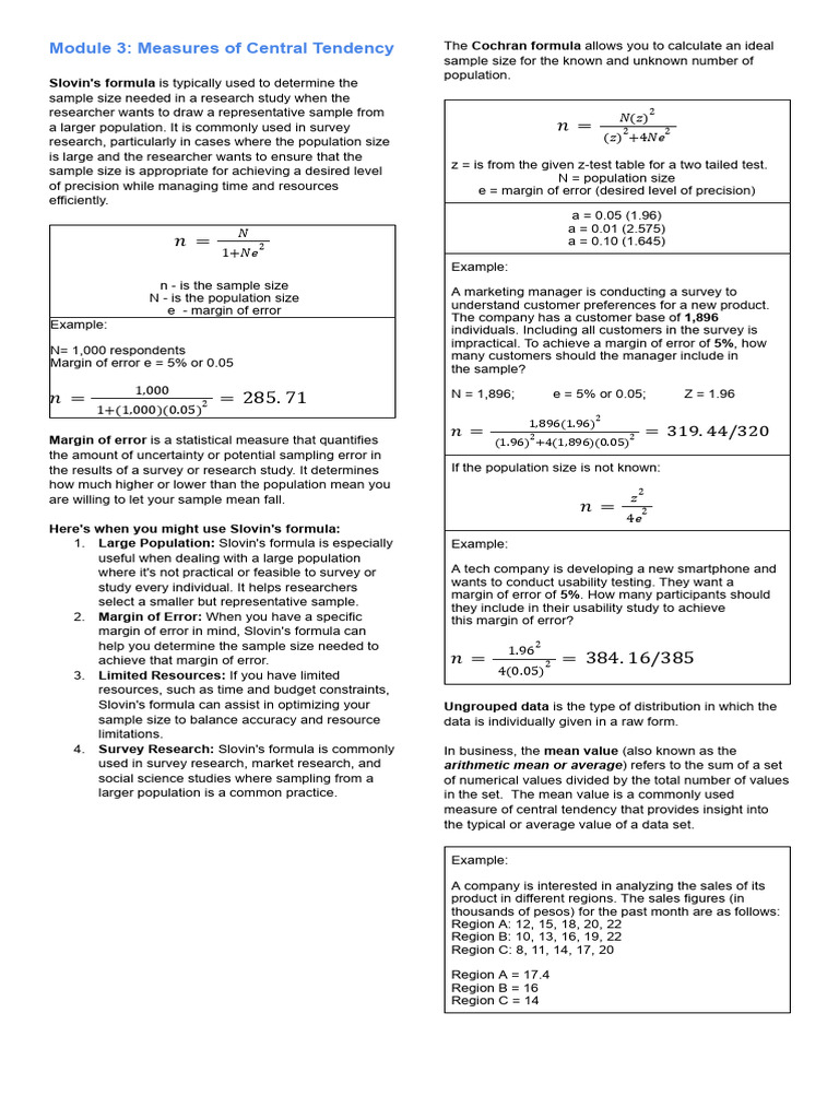 Module 3 Measures of Central Tendency | PDF | Sampling (Statistics ...