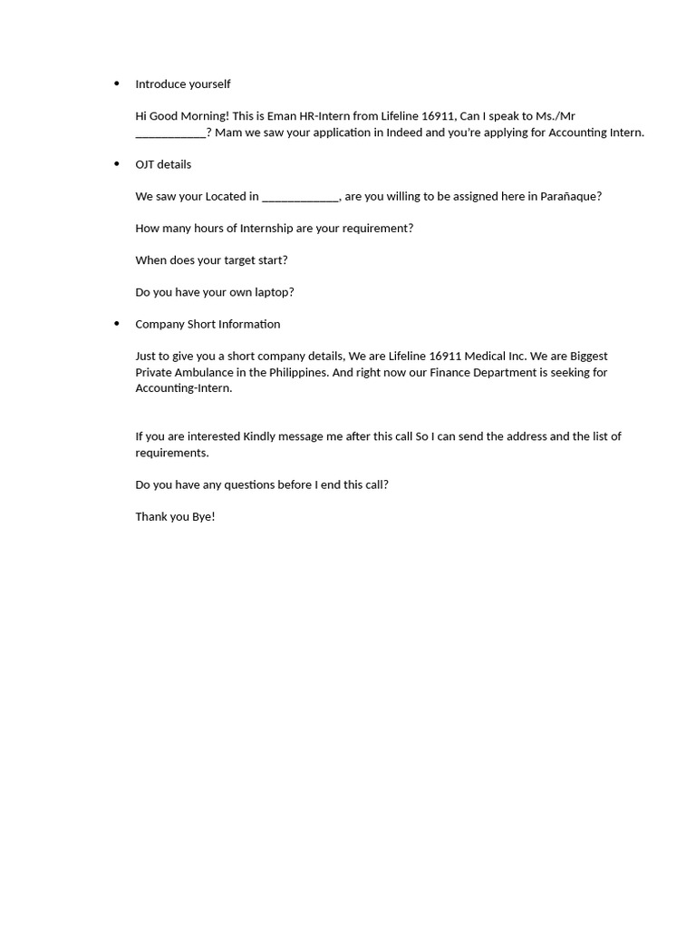 Ojt Recruitment Script | PDF