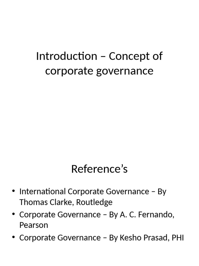 Introduction - Concept of Corporate Governance | PDF | Corporate ...