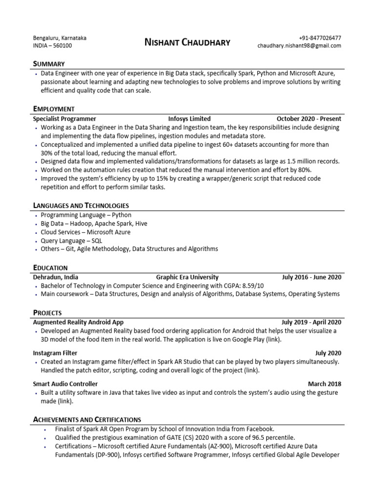 Nishant Chaudhary Data Engineer Resume | PDF | Apache Spark | Computer Programming