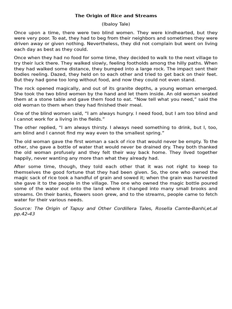 Ibaloy Tale: Origin of Rice and Streams | PDF
