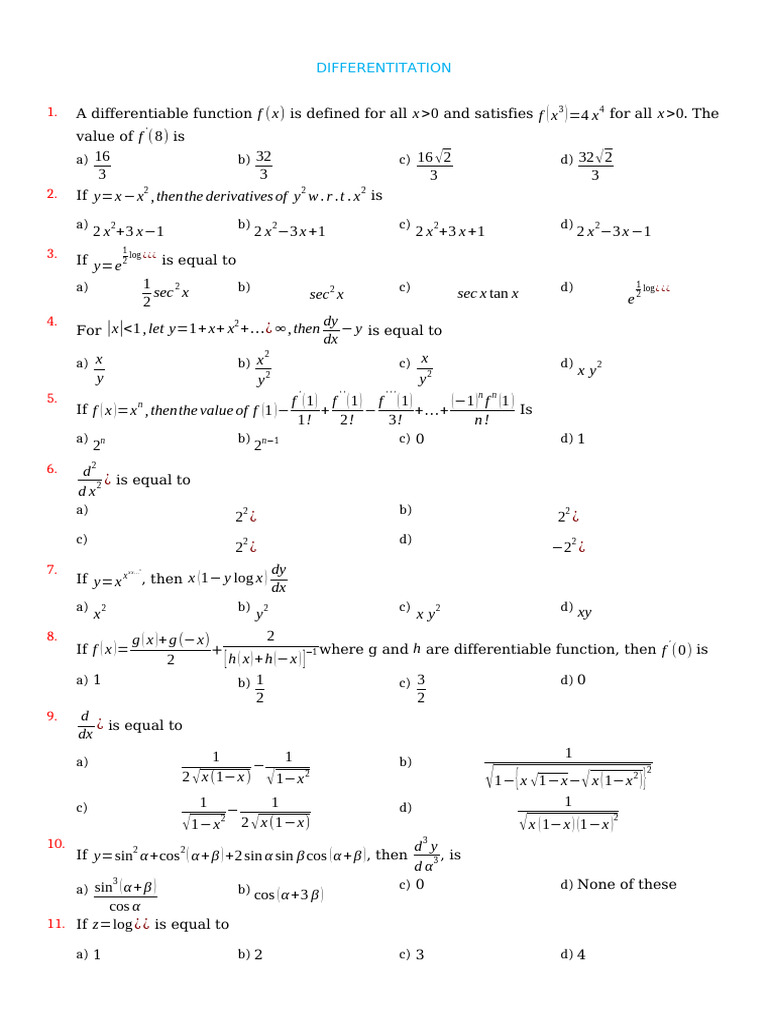 Differentitation Ques | PDF | Derivative | Analysis