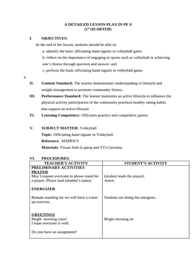 Volleyball Officiating Hand Signals Lesson | PDF | Volleyball | Lesson Plan