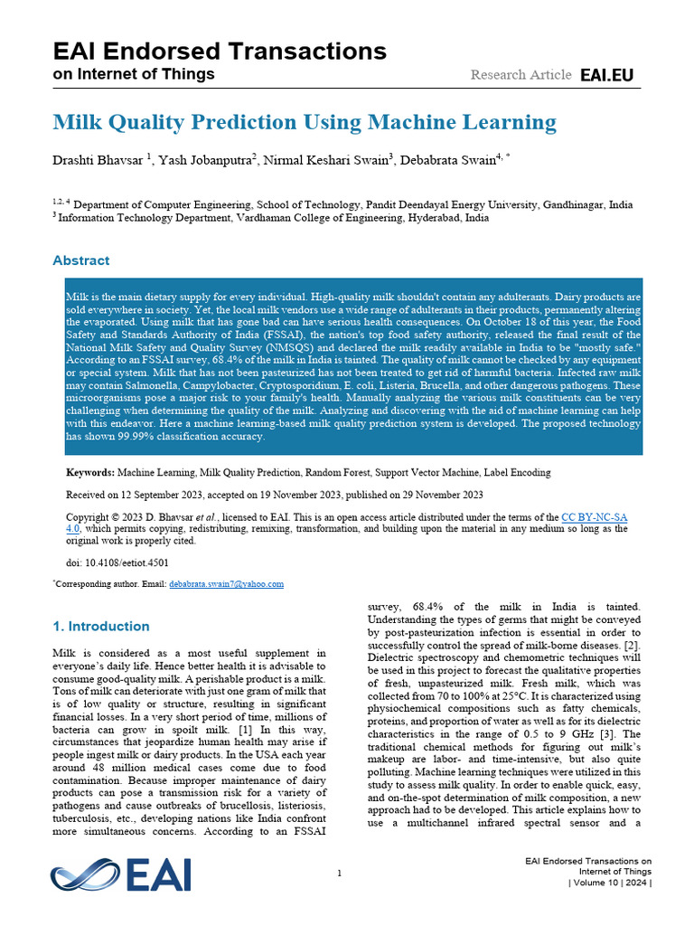 Milk Quality Prediction Using Machine Learning | PDF | Support Vector Machine | Machine Learning