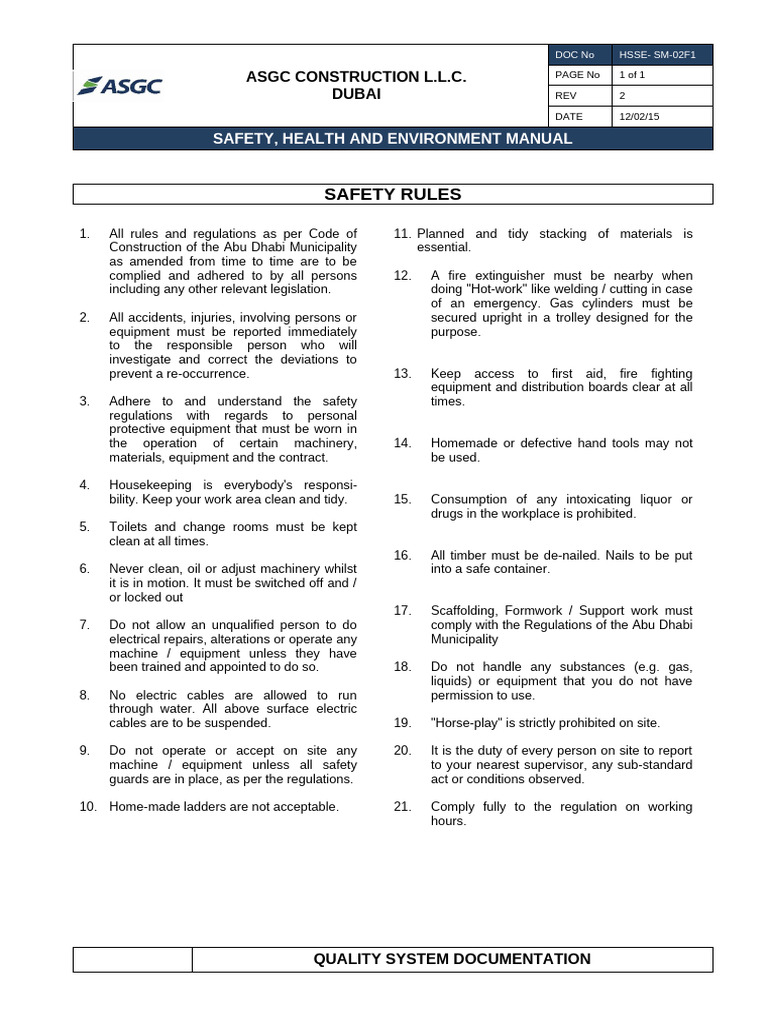 HSE-SM-02F1 Safety Rules | PDF | Safety