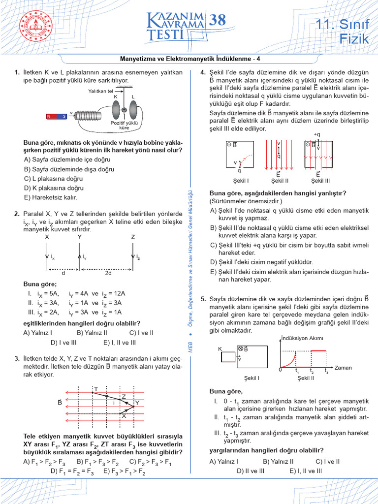 Sınıf Fizik Fizik: Manyetizma Ve Elektromanyetik İndüklenme - 4 | PDF