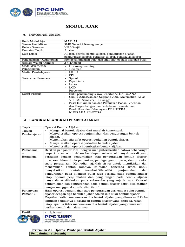 Modul Ajar Pert 2 | PDF