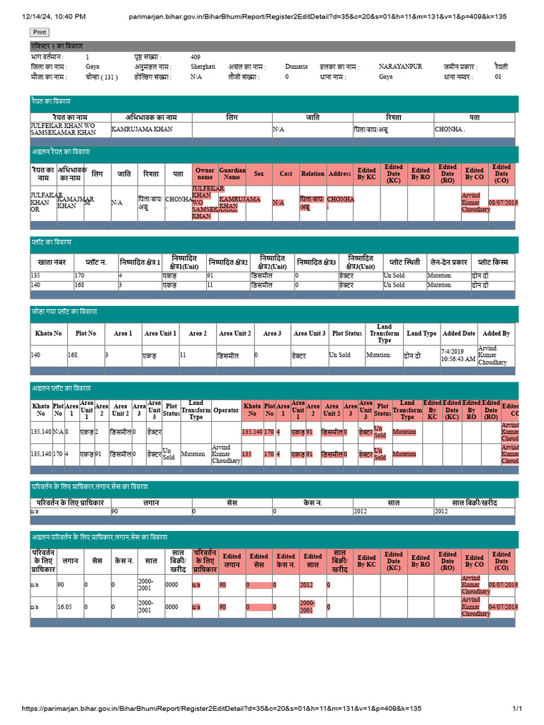 Parimarjan - Bihar.gov - in BiharBhumiReport Register2EditDetail D 35&c ...