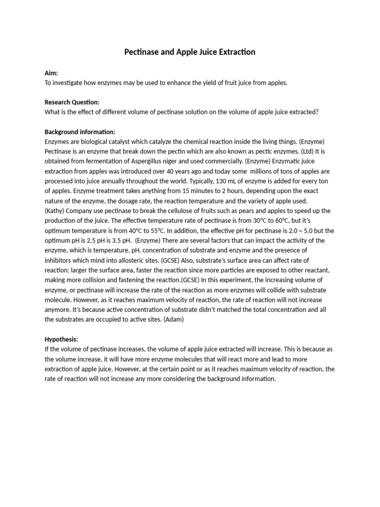 Pectinase Impact on Apple Juice Yield | PDF | Enzyme | Chemistry