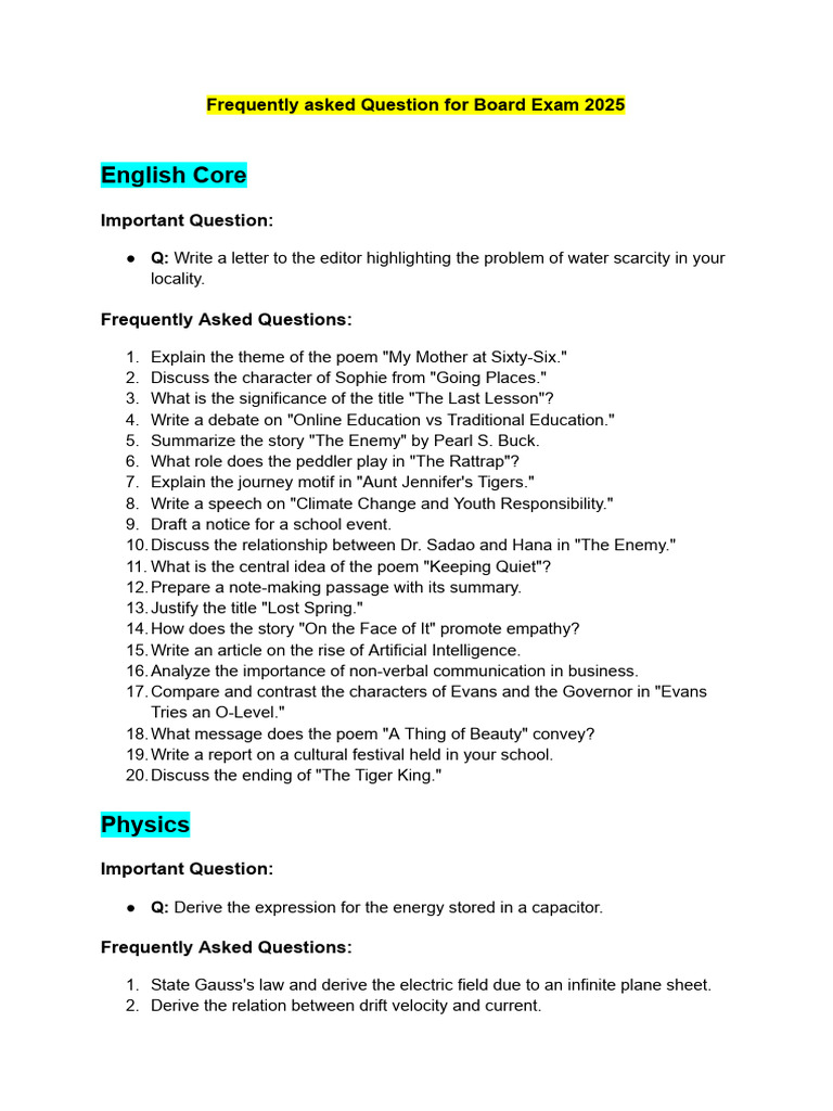 Frequently Asked Questions in Boards | PDF | Function (Mathematics) | Matrix (Mathematics)