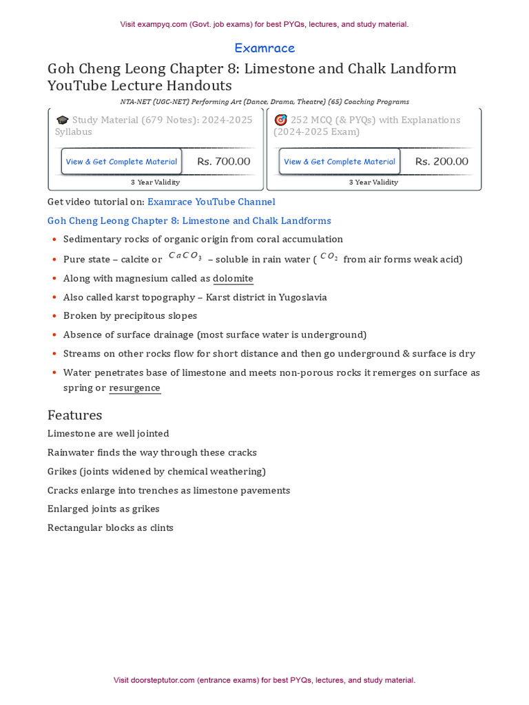Goh Cheng Leong Chapter 8 YouTube Lecture Handouts | PDF | Sinkhole | Limestone