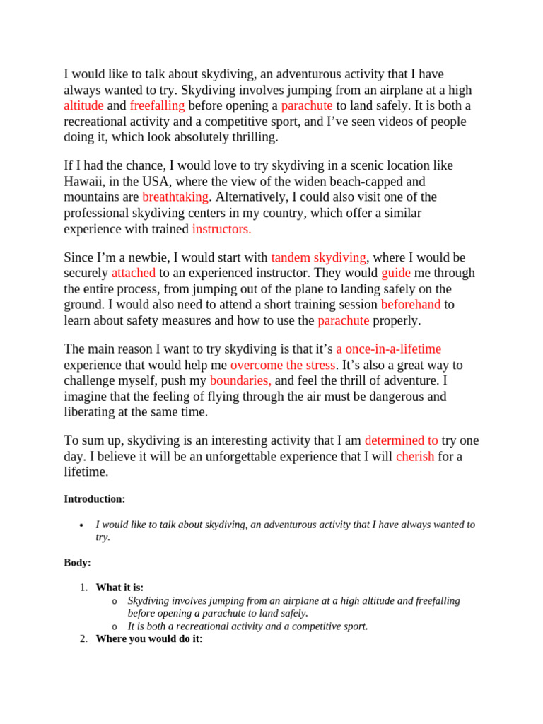 Describe Sport and Activity Youn Want To Try | PDF
