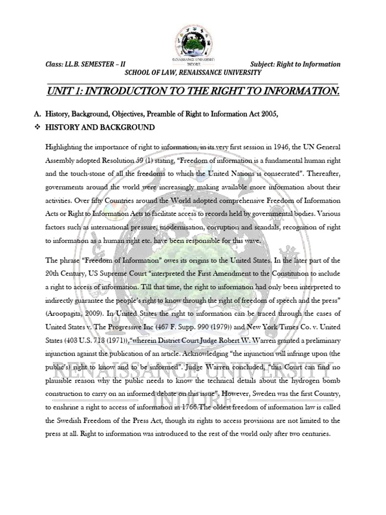 Right to Information | PDF | Freedom Of Information Laws By Country ...
