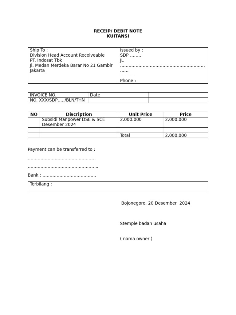 Contoh Kuitansi - SDP - Rin | PDF